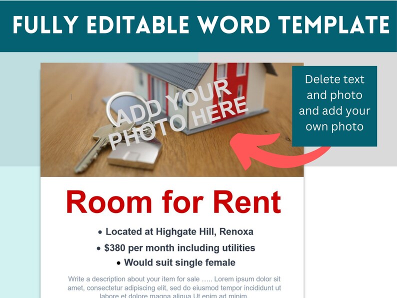 Editable Room for Rent Tear-off Flyer, Advertisement Flyer, Flyer ...