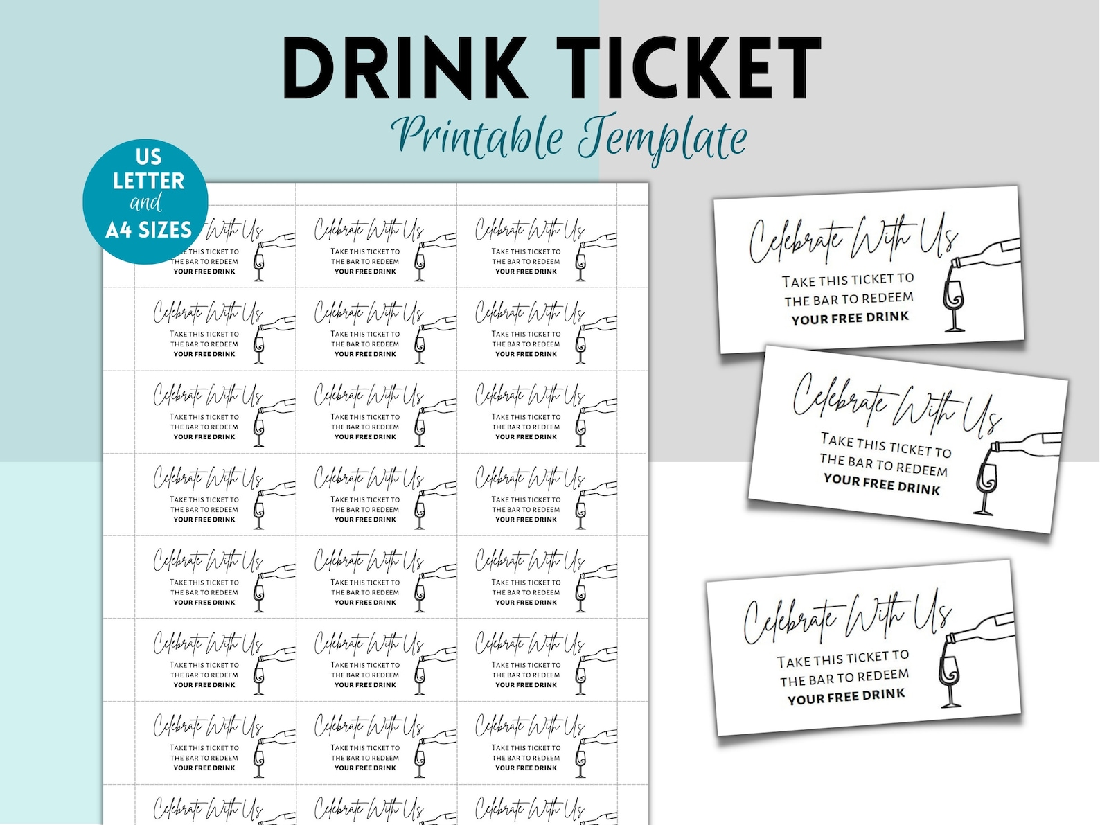 Drink Tickets, Printable Party Drink Voucher Template, Wedding Party ...