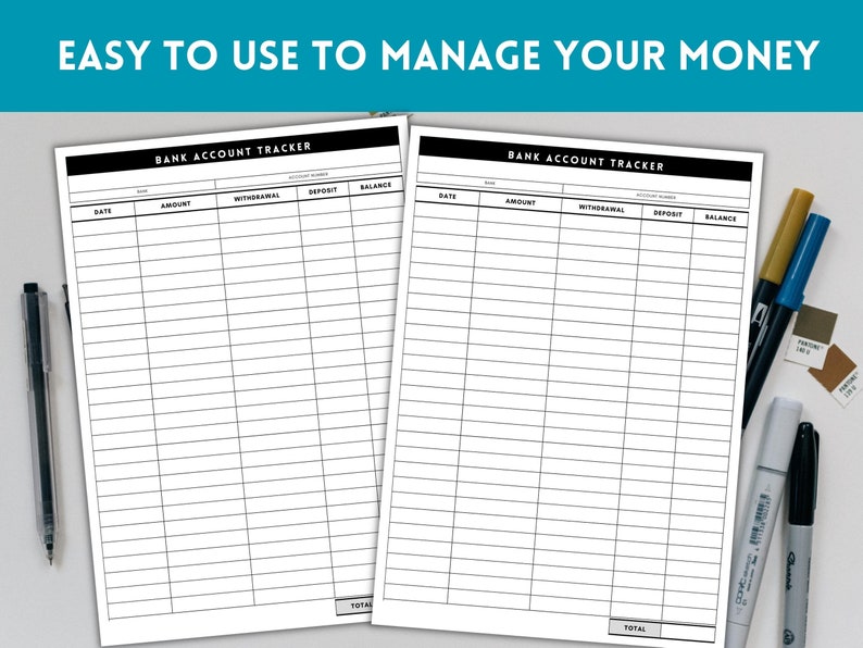 Bank Account Tracker Printable Form, Bank Deposit Log, Money Balance ...