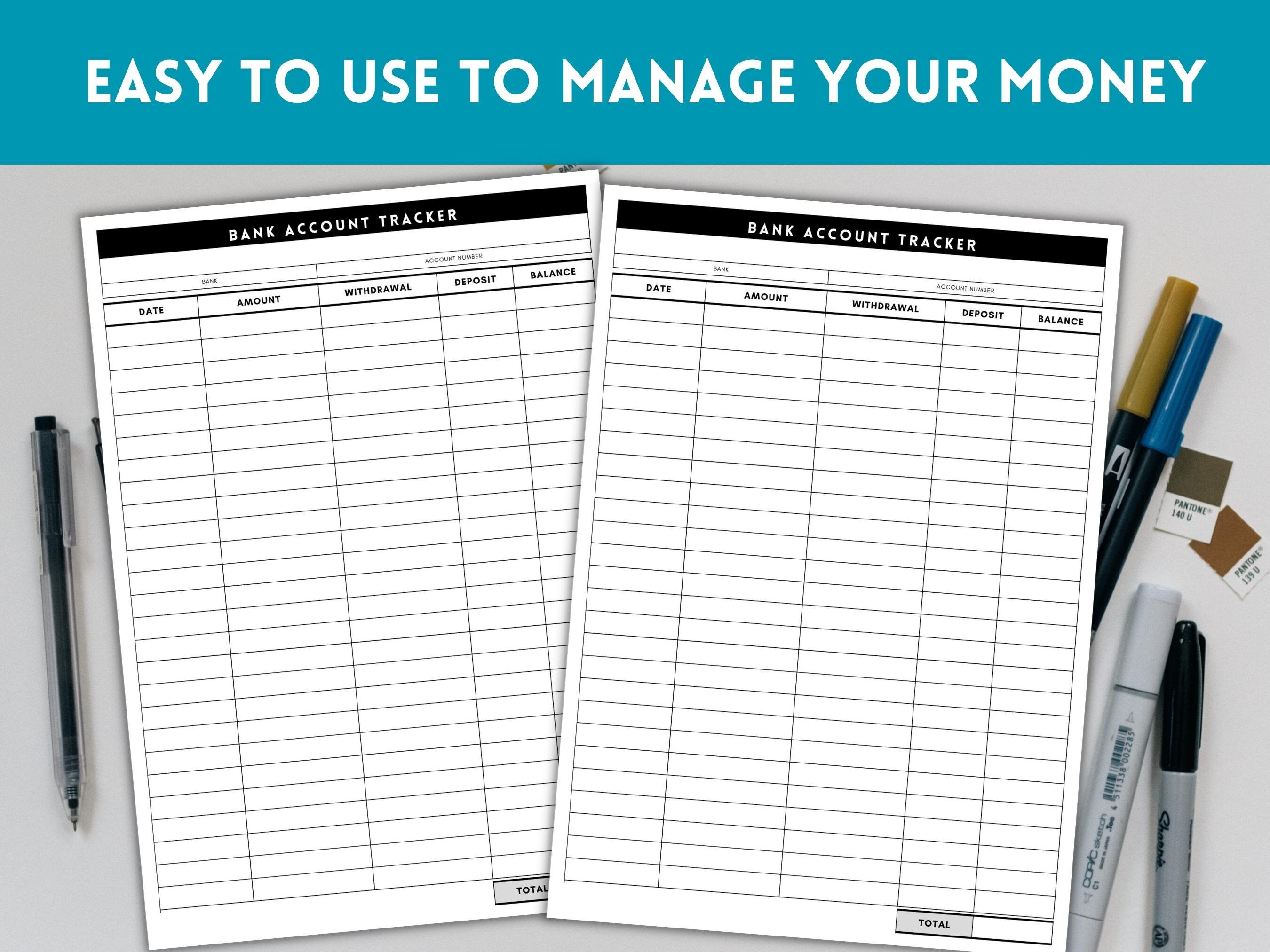 Bank Account Tracker Printable Form, Bank Deposit Log, Money Balance ...