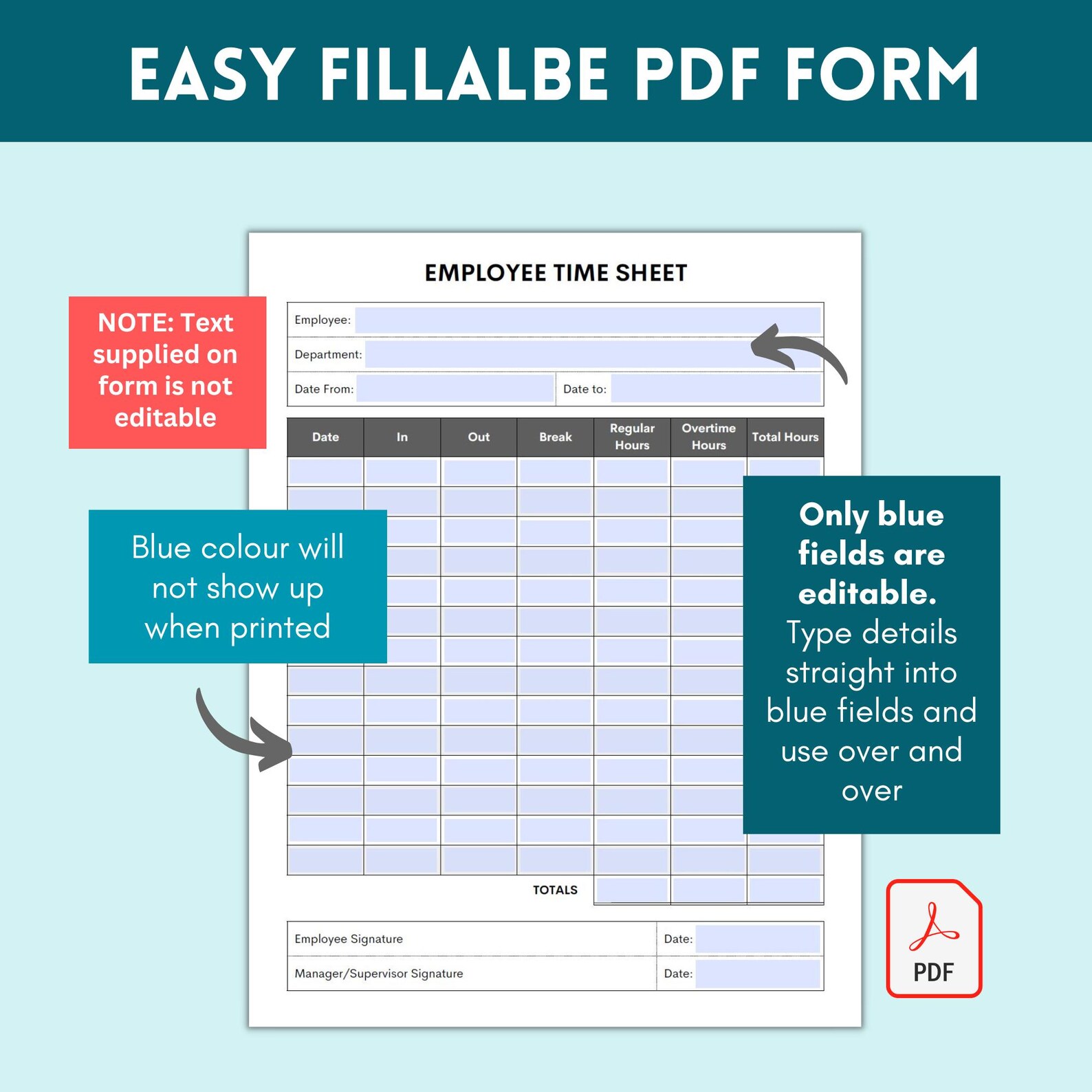 Employee Timesheet, Editable Printable Timesheet, Time Card, Time ...