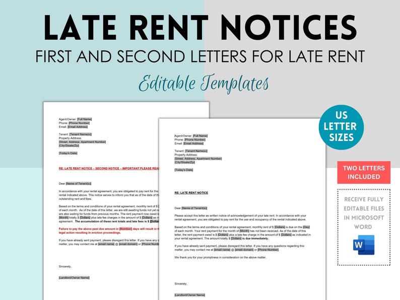 Late Rent Notice, Late Payment Notice, Late Payment Letter, Late Rent ...