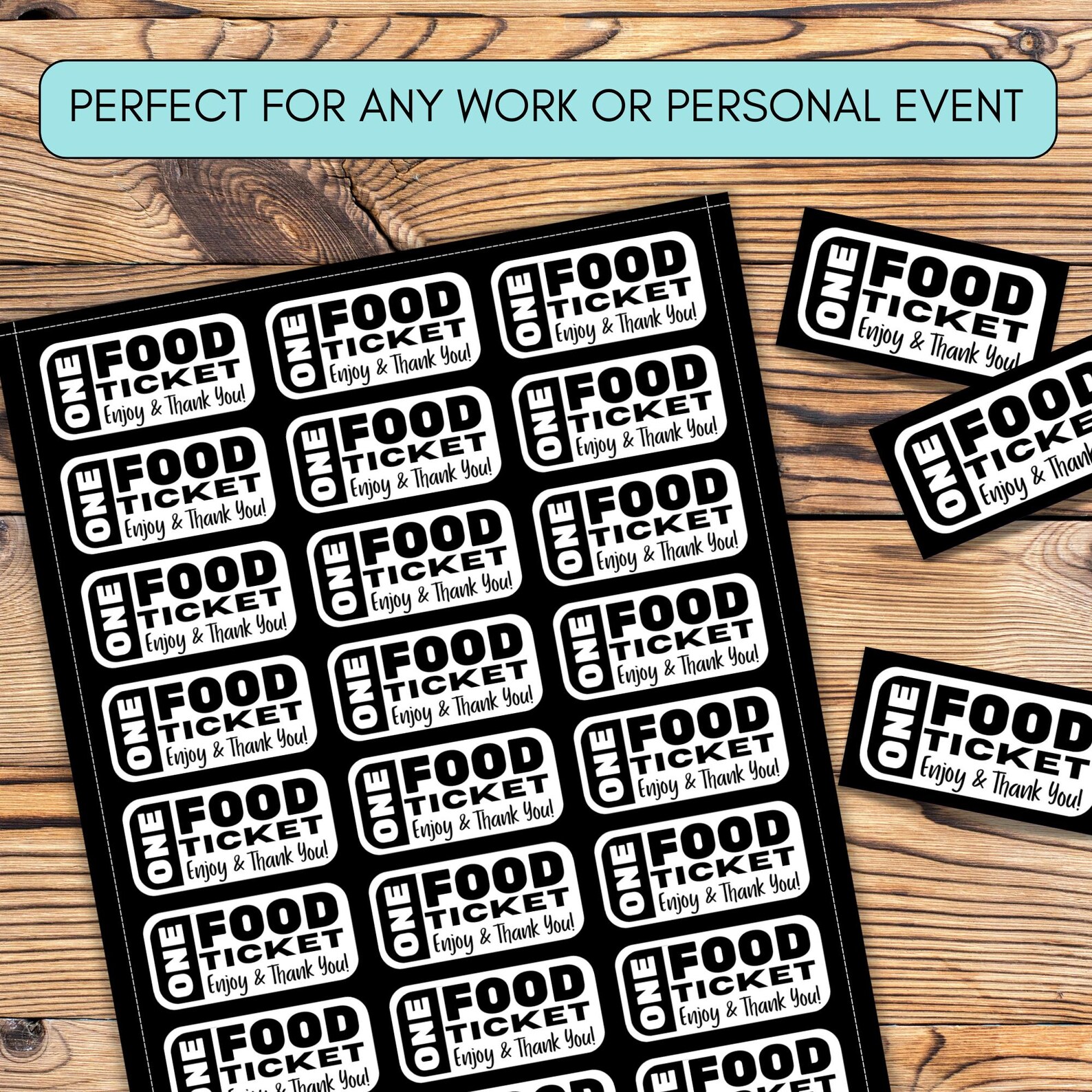 Food Tickets, Printable Party Food Voucher Template, Meal Tickets, Meal ...
