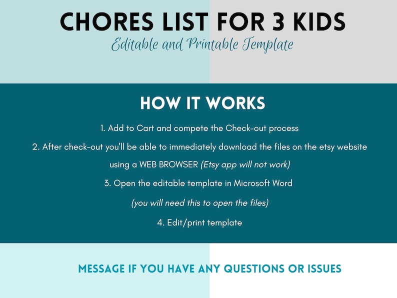 Editable Chore Chart for Kids, Printable Chore List Template, House ...