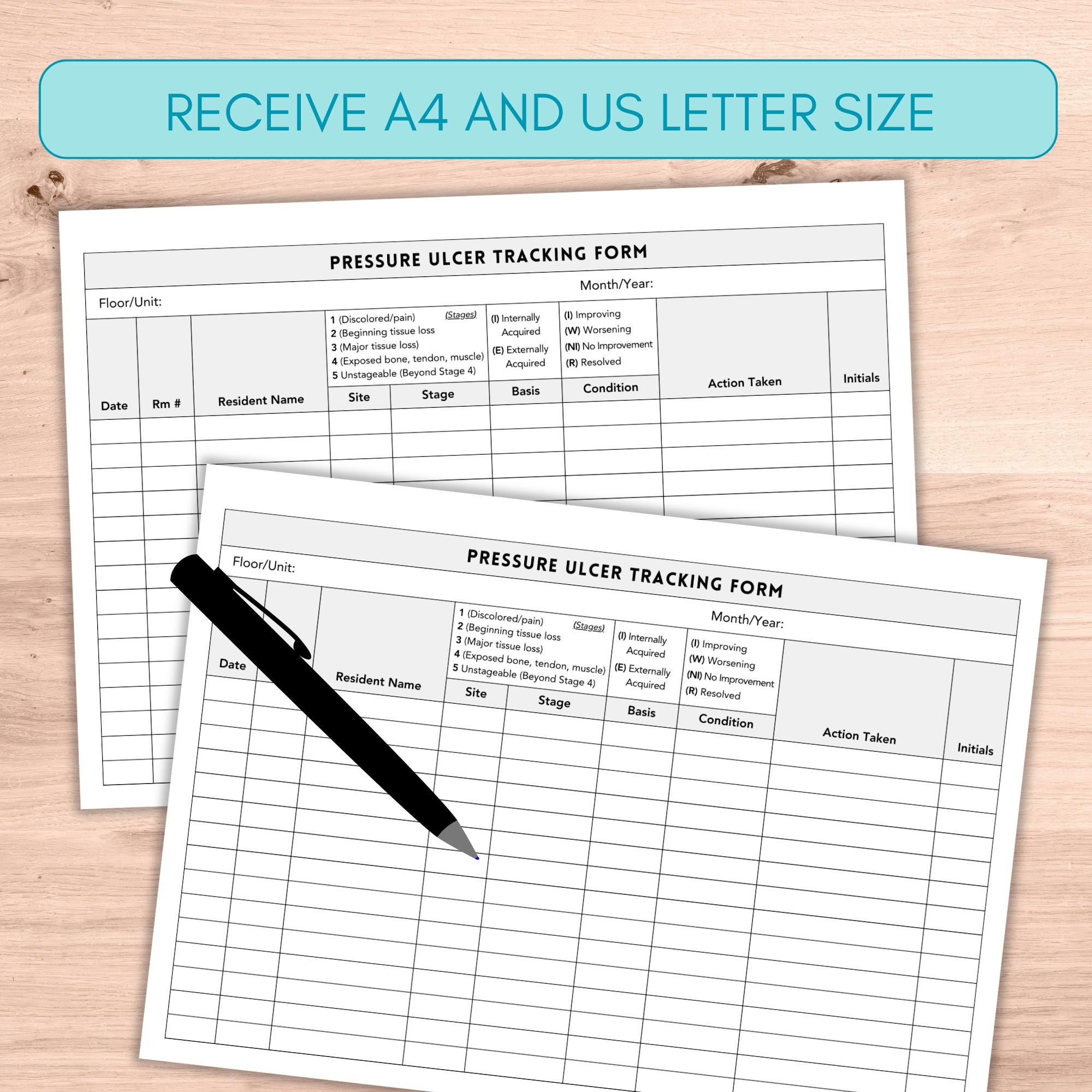 Pressure Ulcer Tracking Form, Wound Assessment Chart, Wound Management ...