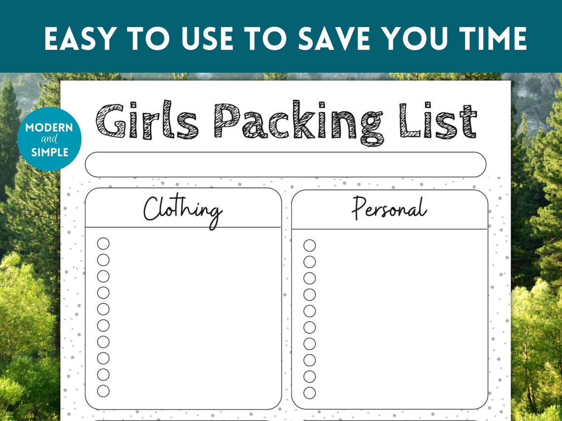 Editable Girls Camp Packing List, Girls Camping Packing Checklist, Girl ...