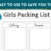Editable Girls Camp Packing List, Girls Camping Packing Checklist, Girl ...
