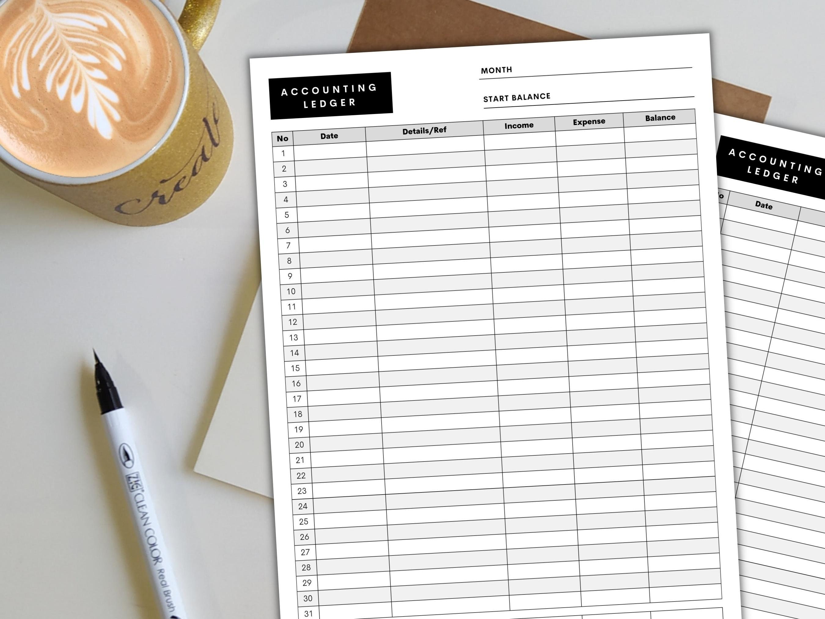 Printable Accounting Ledger, Money Tracker and Expense Tracker, General ...