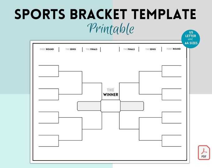 16 Team Tournament Bracket, Sports Bracket, Printable Sports Brackets ...