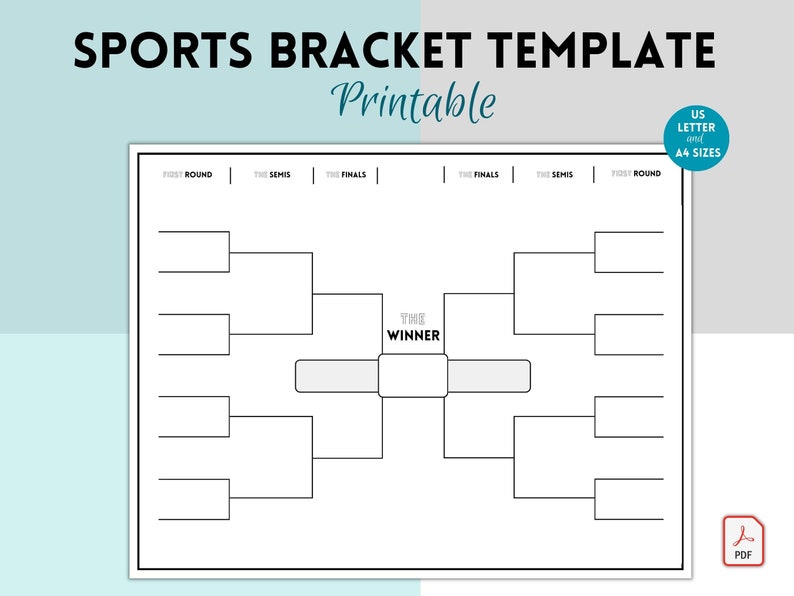 Sports Bracket Printable, Tournament Bracket, Blanket Bracket, Single ...
