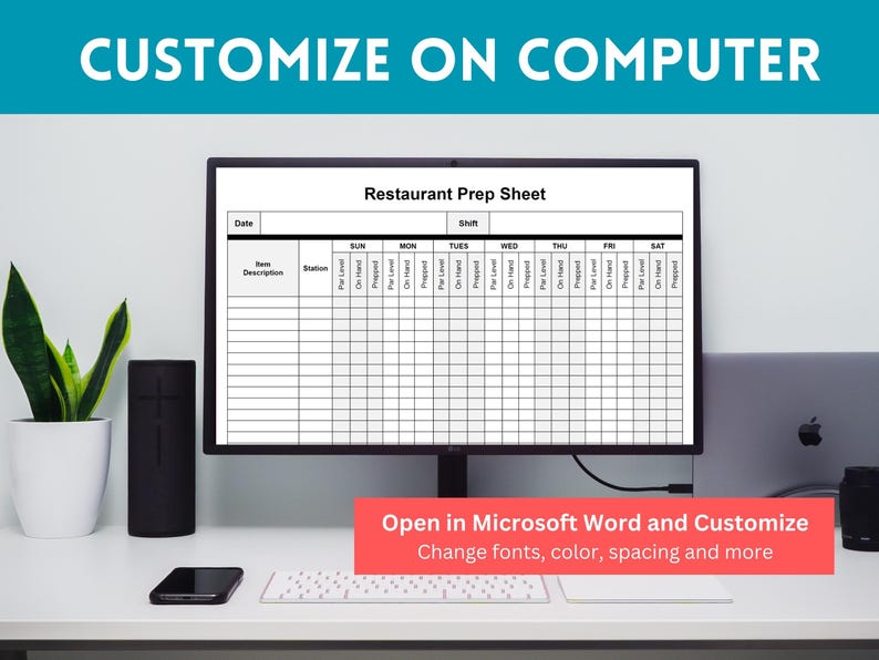 Restaurant Prep Sheet, Food Prep Chart, Food Prep Sheet, Restaurant ...