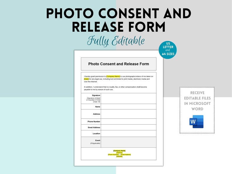 Photo Consent and Release Form, Photo Consent Form, Video Consent Form ...