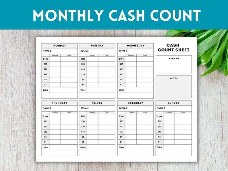 Cash Count Bundle, Cash Breakdown, Count Sheet, Cash Breakdown Slip ...