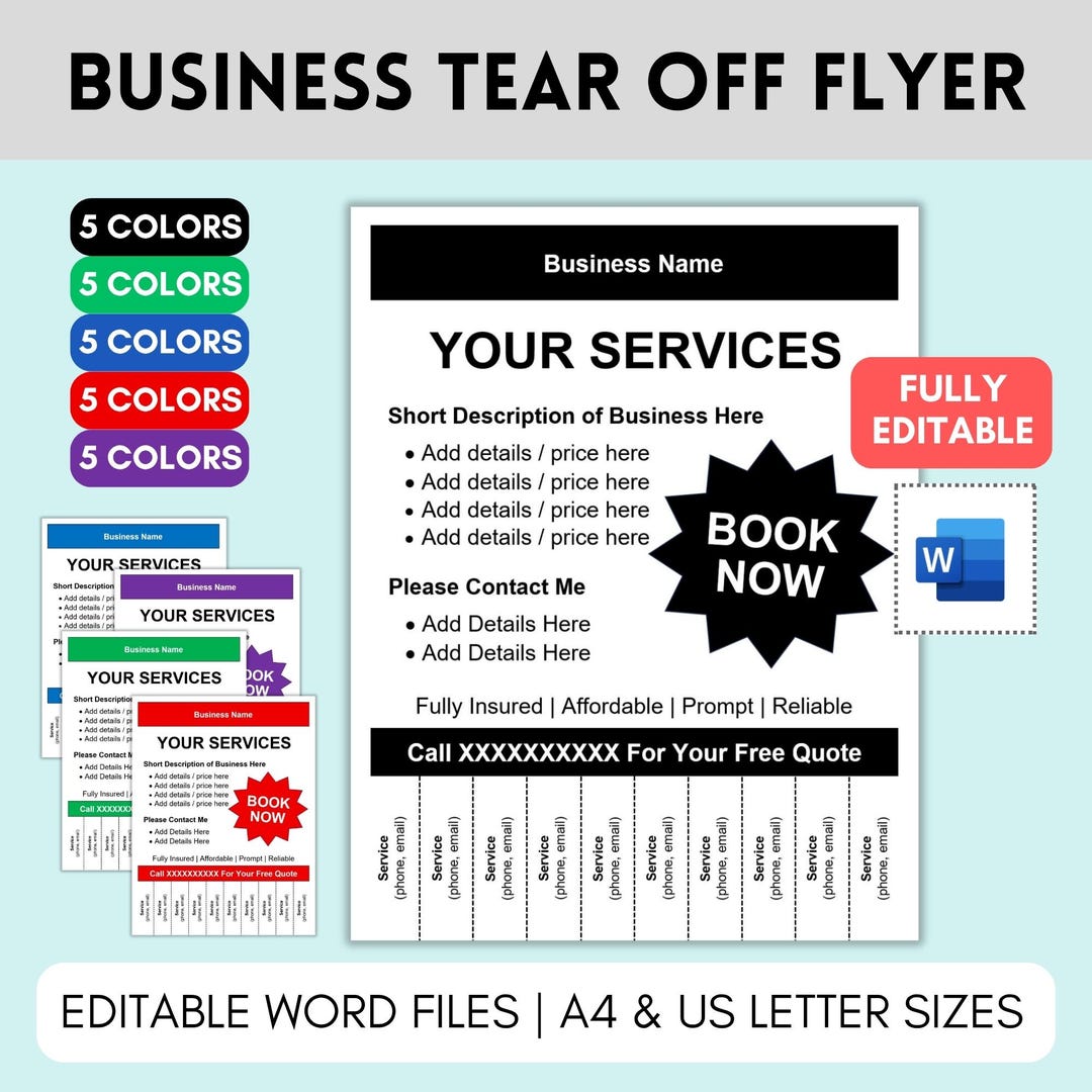 Editable Business Tear-off Flyer, Advertisement Flyer, Color Flyer ...