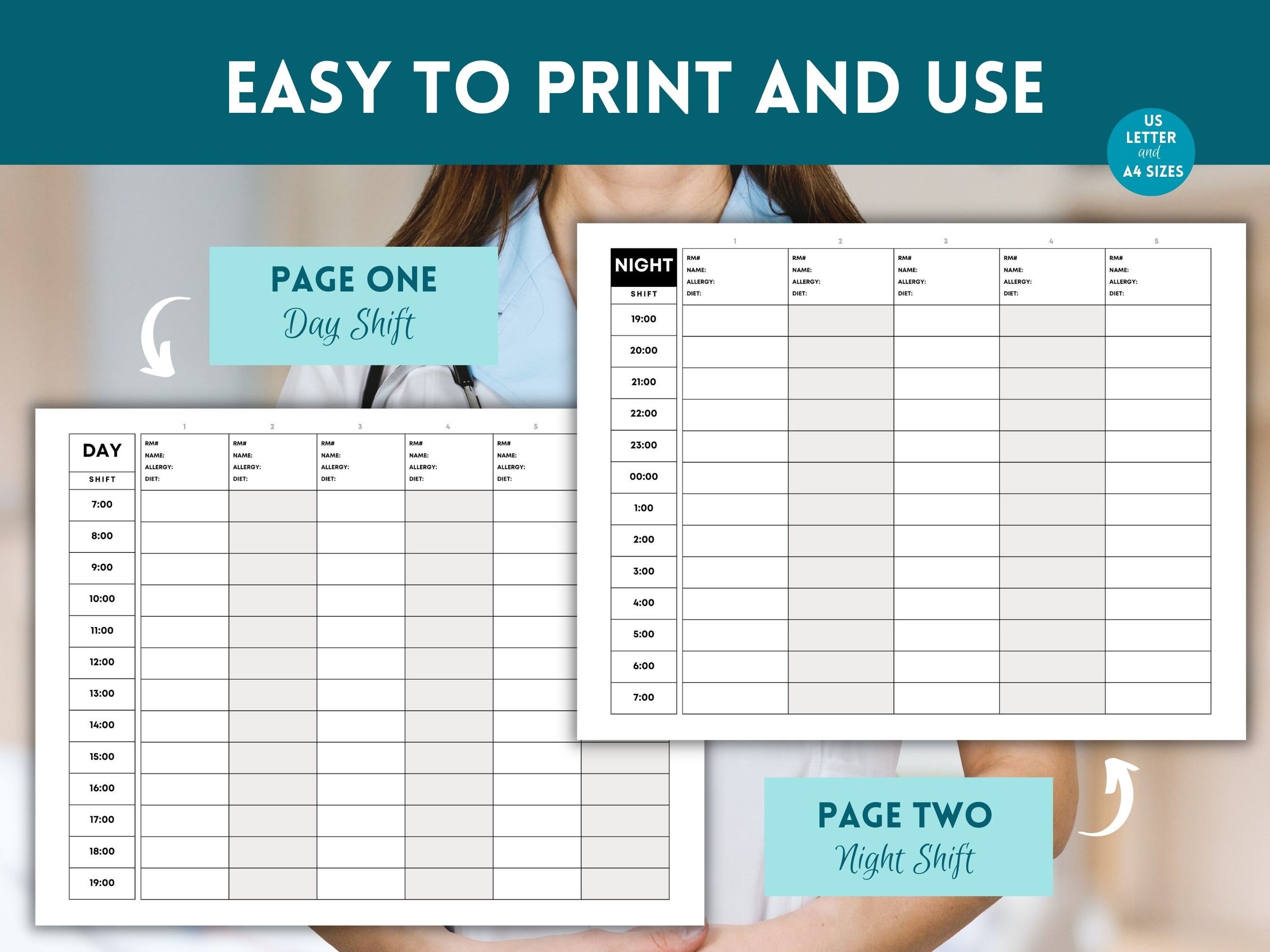 Nurse Hourly Shift Schedule, 3,4,5,6 Patient Medication, Nursing Shift ...