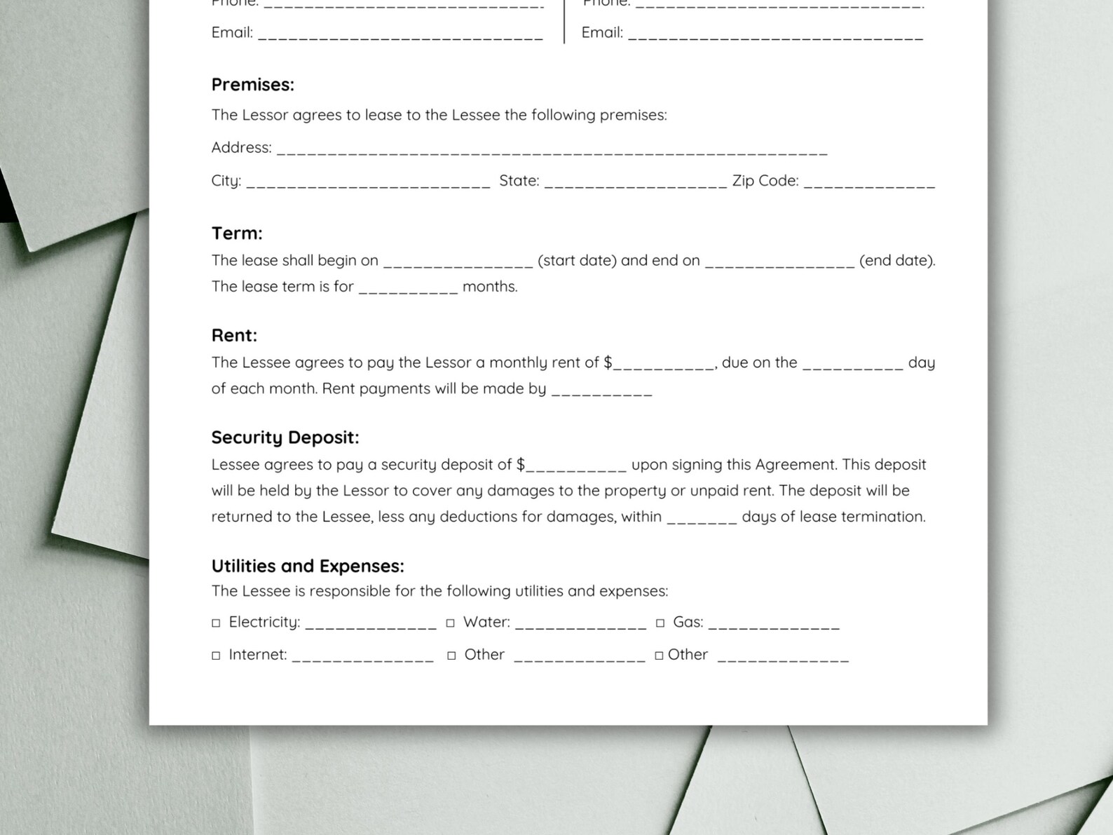 Simple Lease Agreement, Rental Agreement, Lease Contract, Residential ...