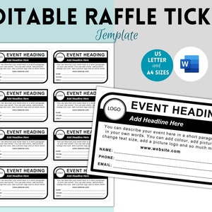 Printable Editable Raffle Ticket, Enter to Win Printable Ticket, Word ...