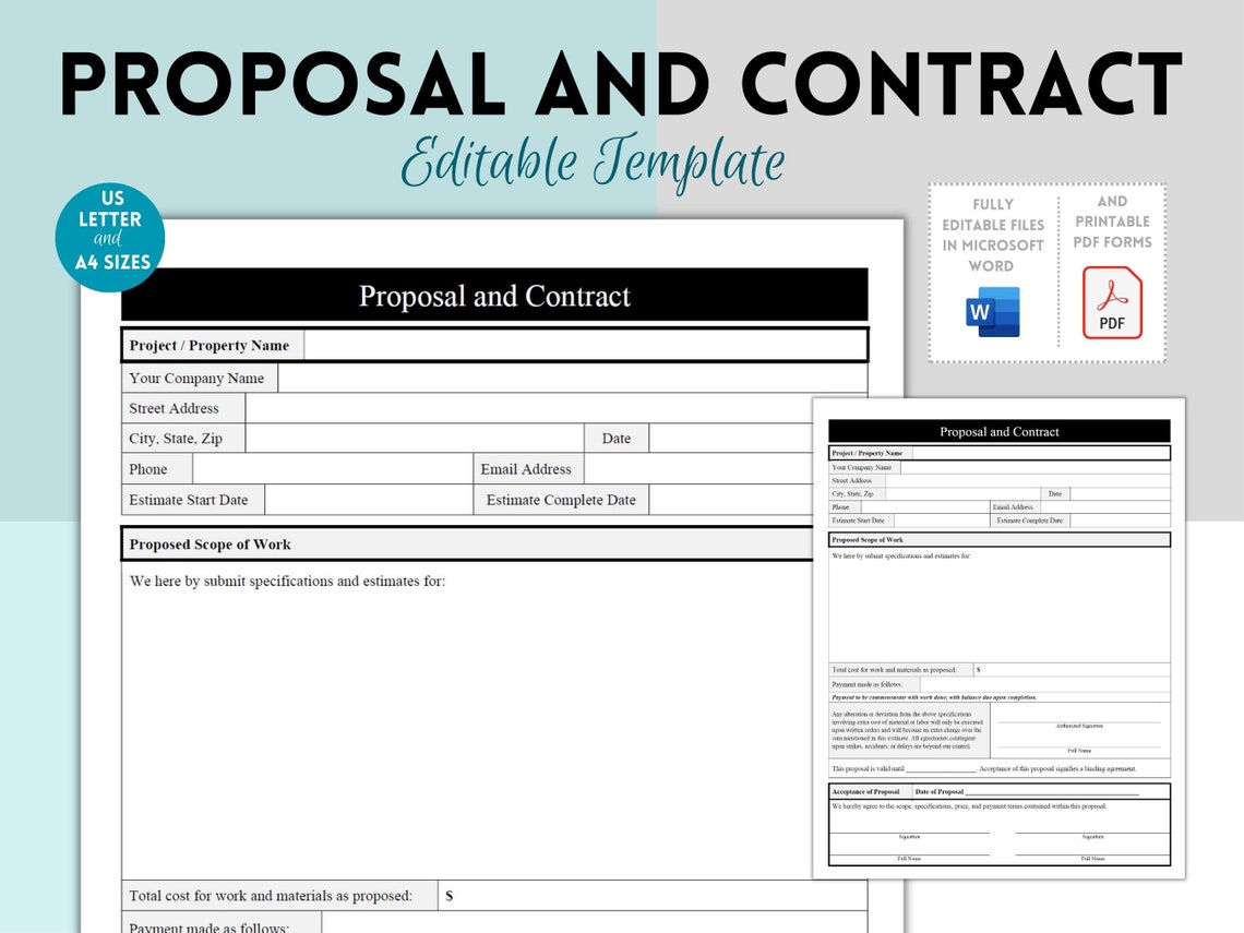 Contract Template, Printable Proposal and Contract Form, Business Form ...