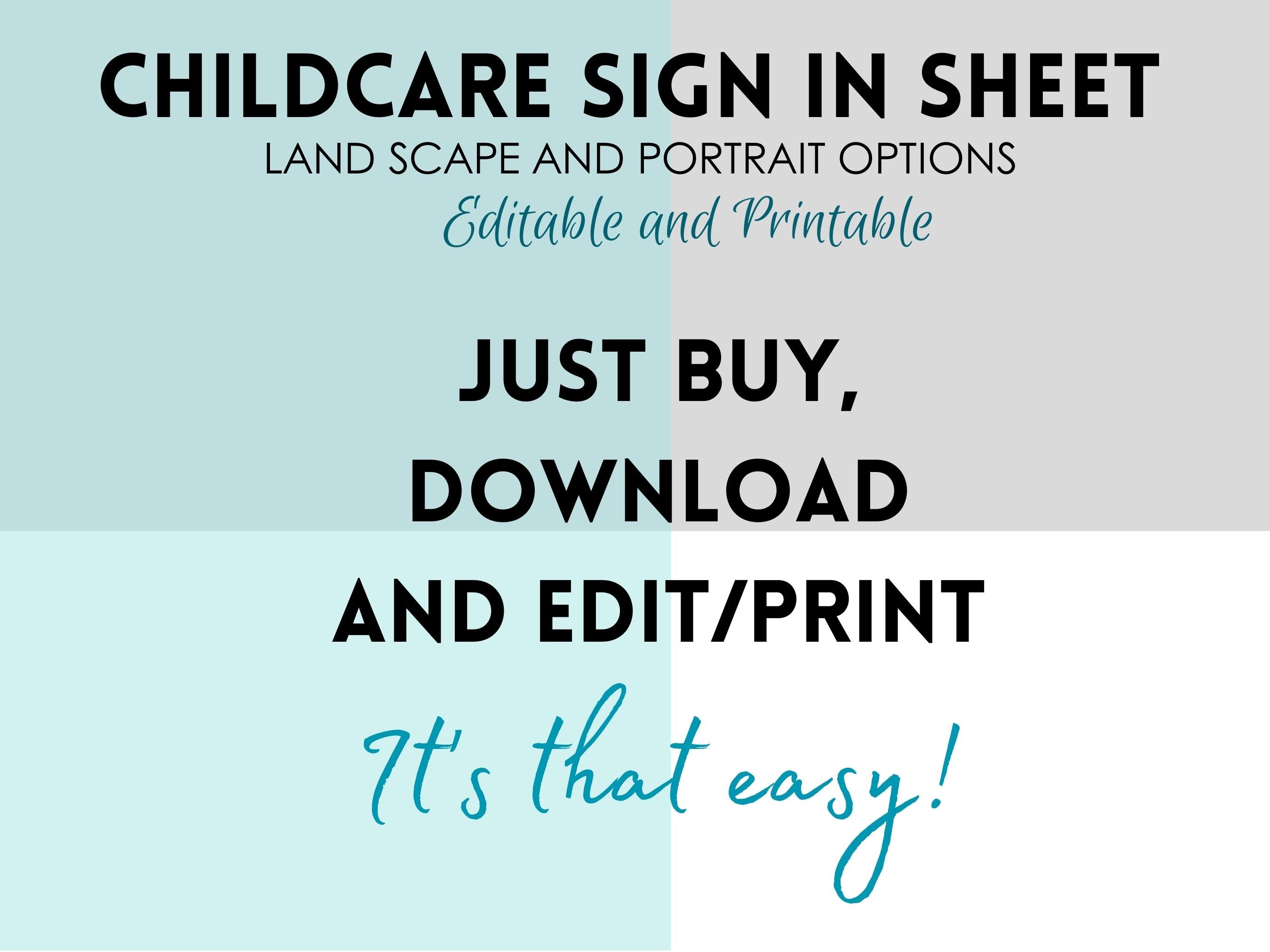 Editable Childcare Sign in Sheet. Daycare Sign In. Nursery Sign In ...