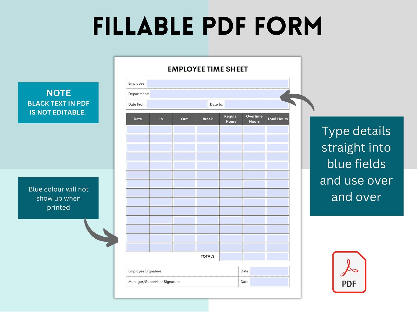 Employee Timesheet, Editable Printable Timesheet, Time Card, Time ...