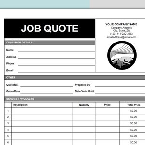 Job Estimate Template, Printable Job Estimate Template, Editable EXCEL ...