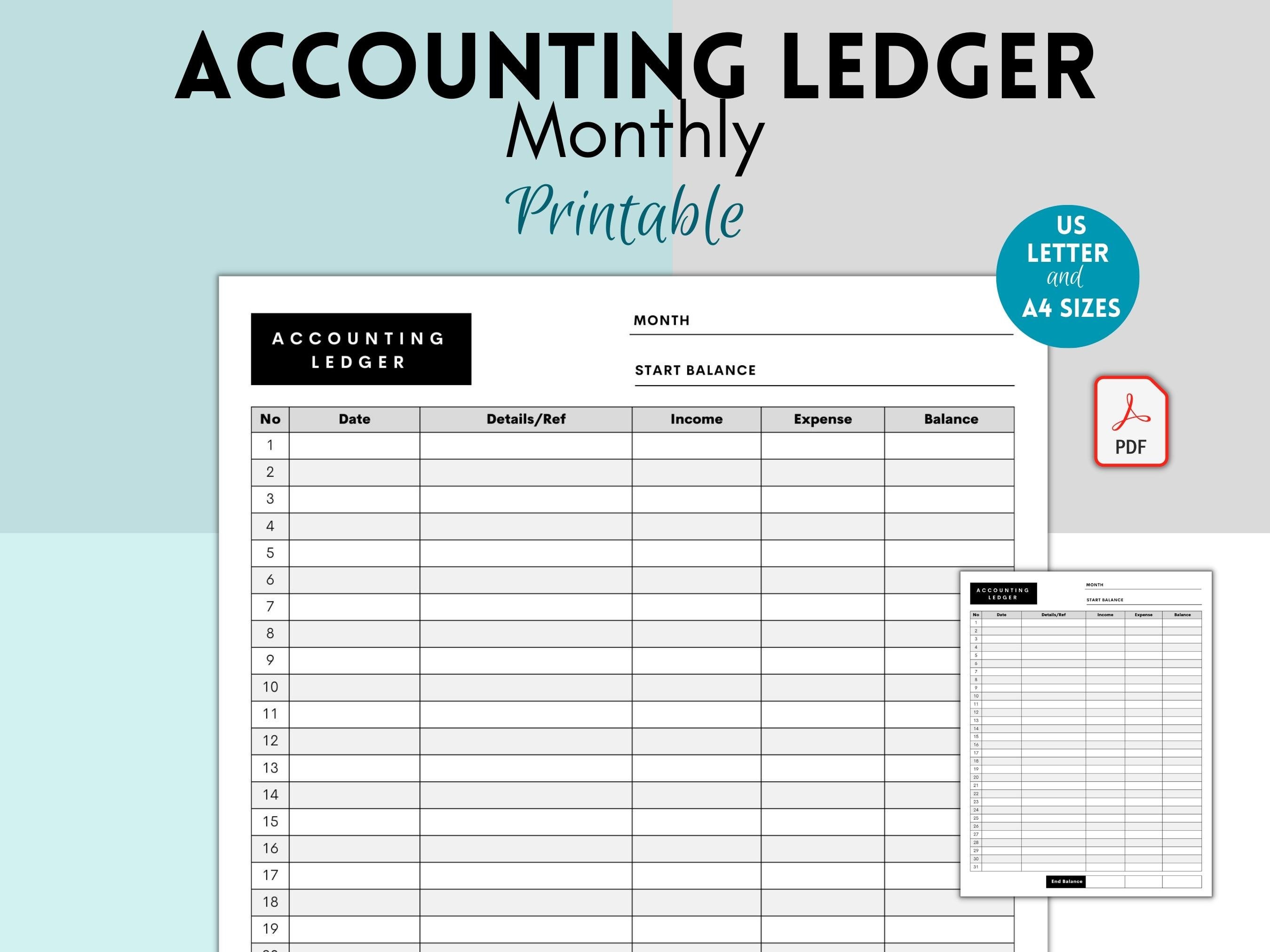 Printable Accounting Ledger, Money Tracker and Expense Tracker, General ...