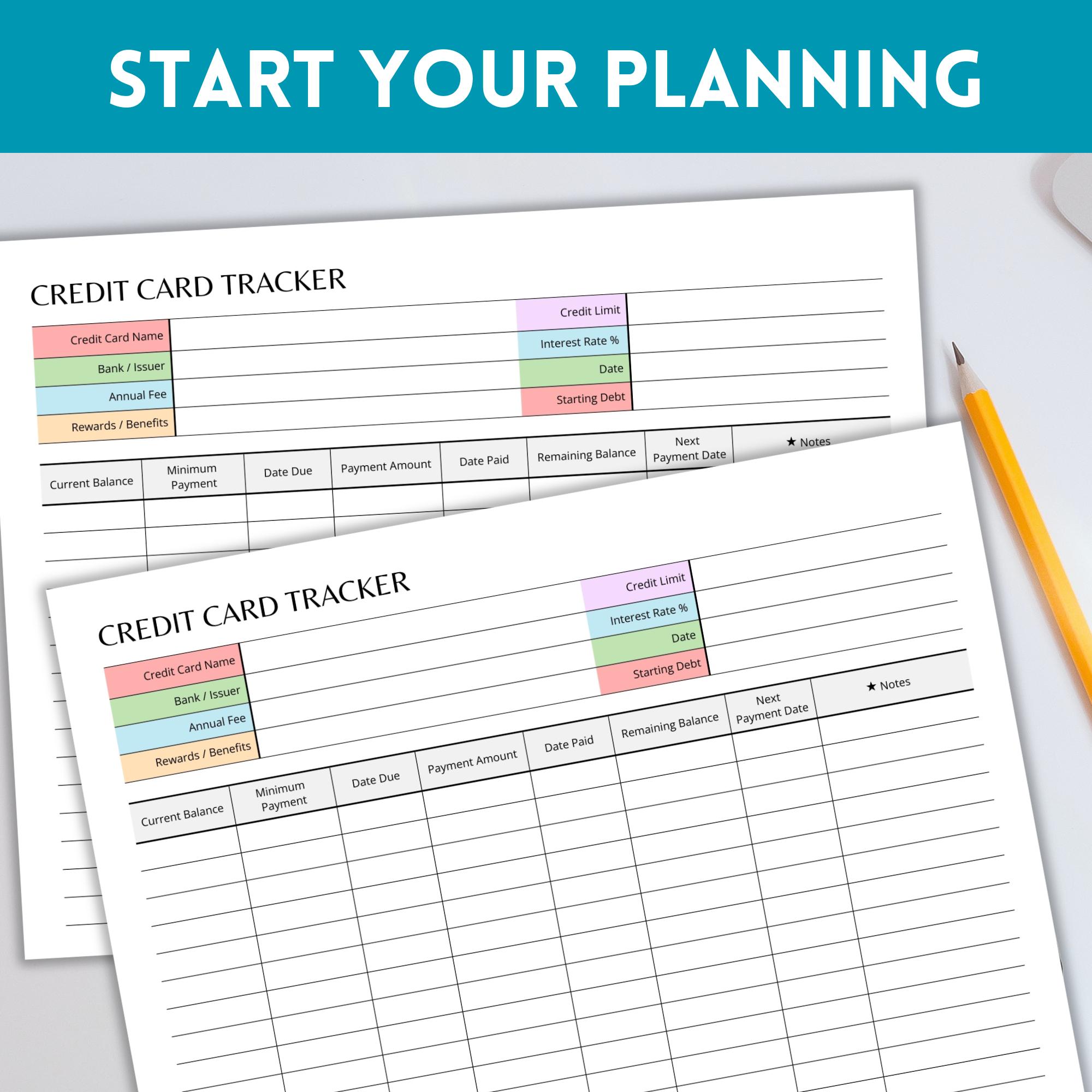 Credit Card Tracker, Credit Card Planner, Debt Free Journey, Finance ...