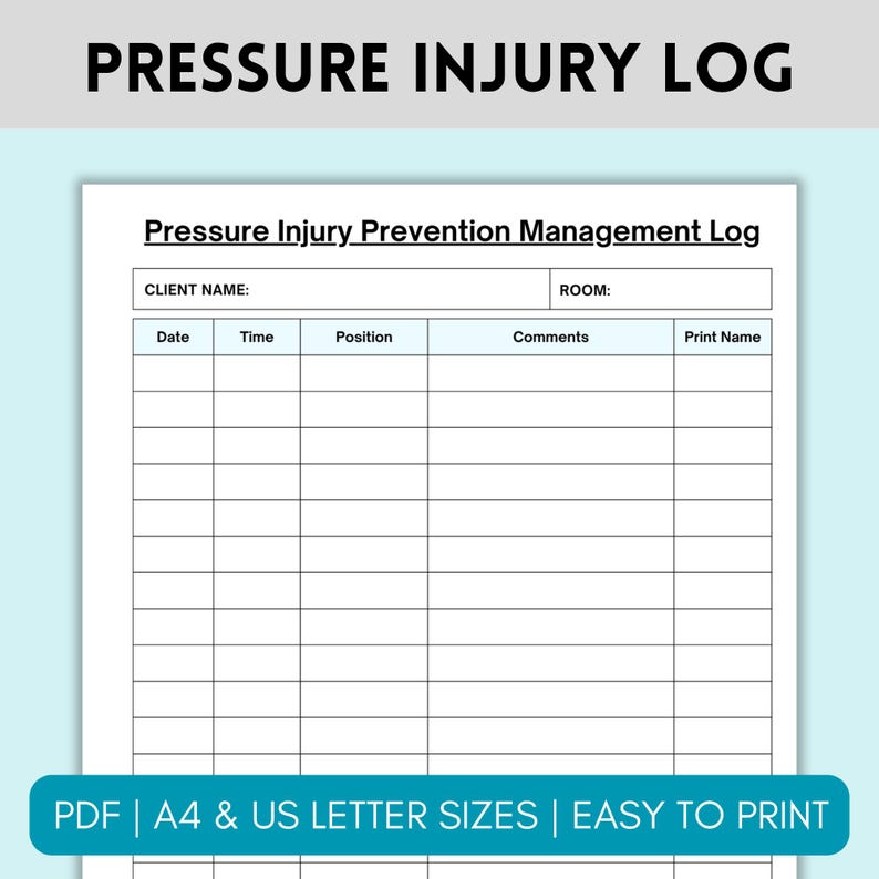 Pressure Injury Prevention Management Log, Pressure Ulcer Tracking ...