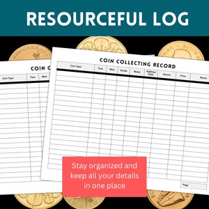 Coin Collection Record, Coin Inventory Log, Coin Collection ...
