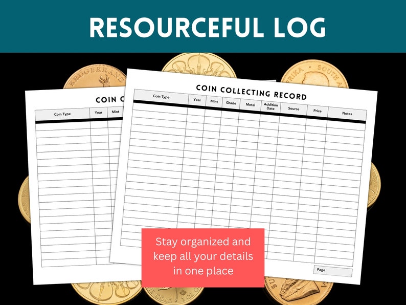 Coin Collection Record, Coin Inventory Log, Coin Collection ...