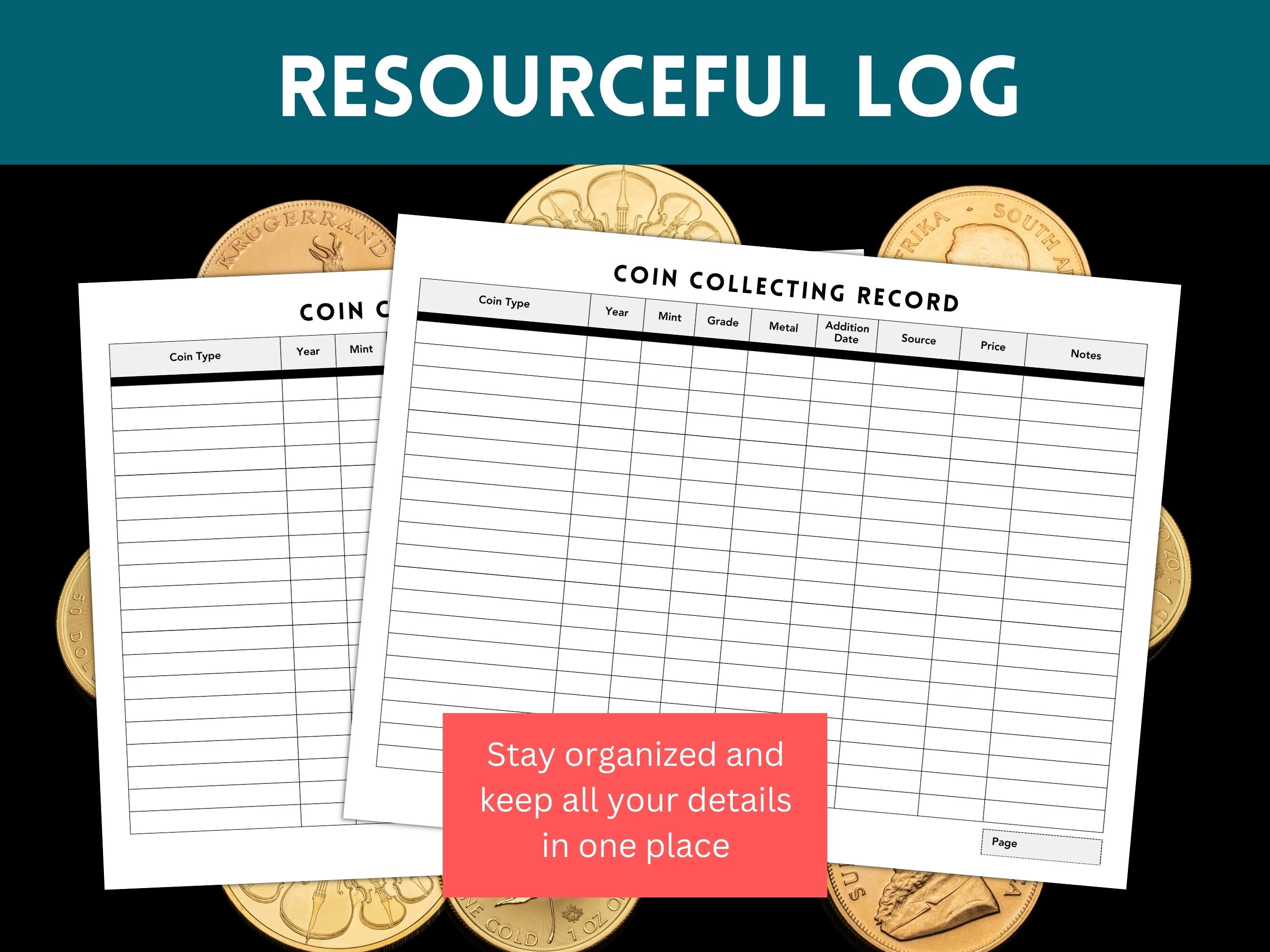 Coin Collection Record, Coin Inventory Log, Coin Collection ...