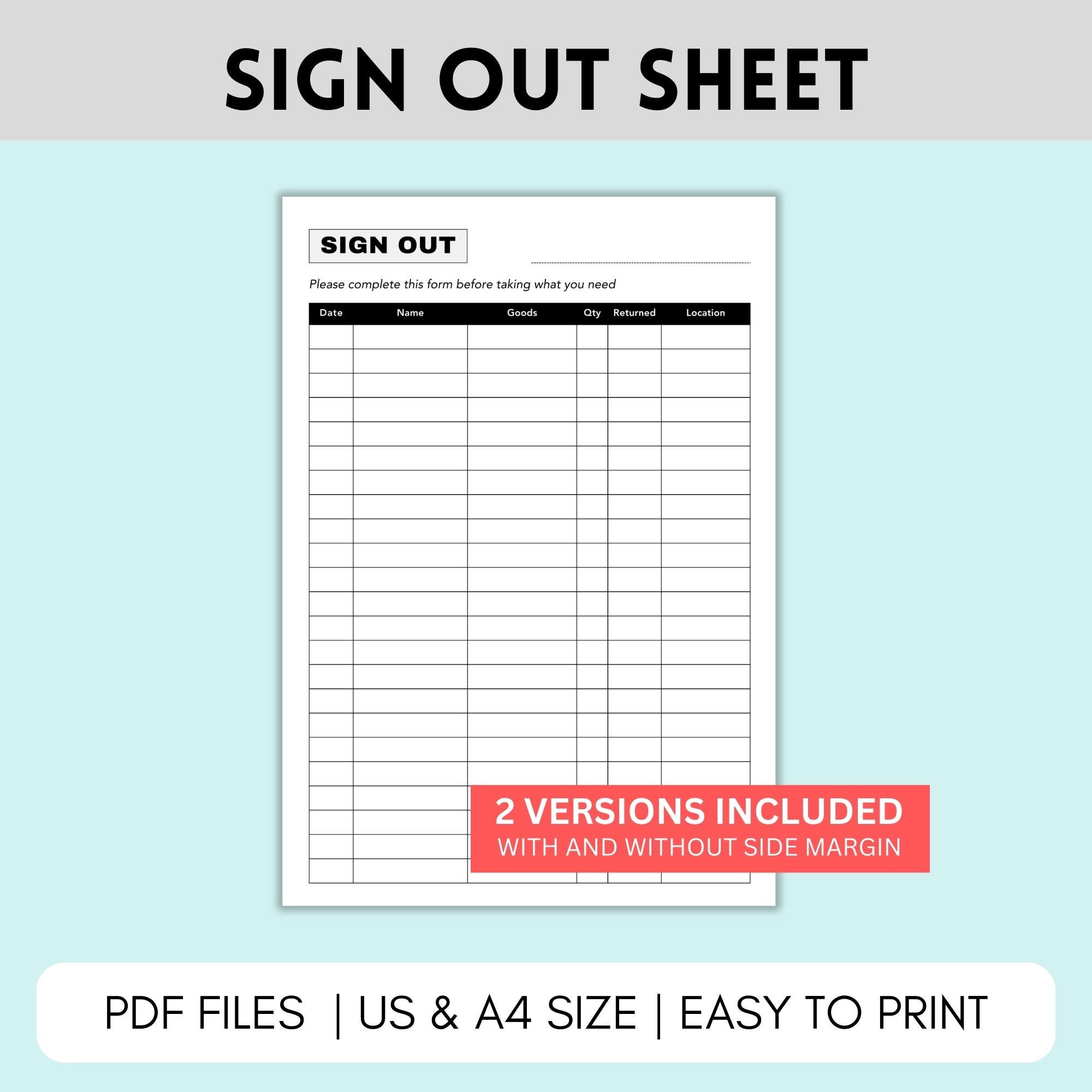 Inventory Sign Out Sheet Template Free Printable Sign In And Out Sheet
