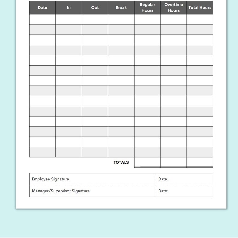 Employee Timesheet, Editable Printable Timesheet, Time Card, Time ...