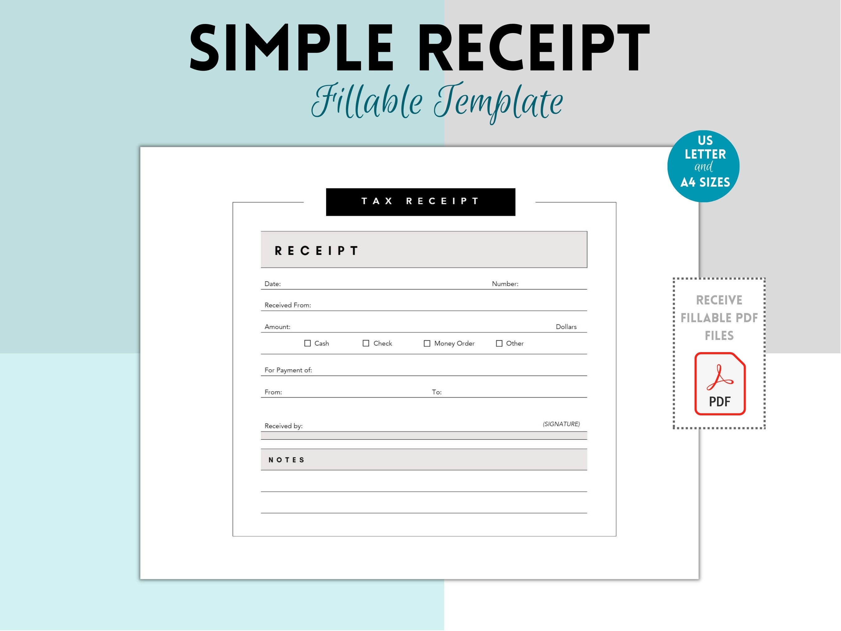 Simple Receipt Form, Small Business Receipt, Sales Receipt, Template ...