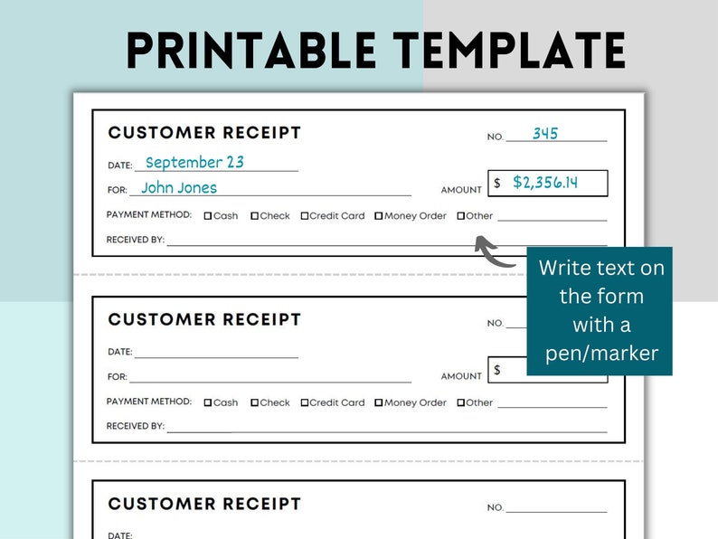 Money or Rent Receipt, Printable Receipt, Cash Receipt, Sales Receipt ...