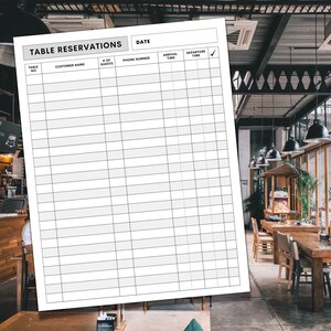 Printable Table Reservation List, Restaurant Table Reservation Form ...
