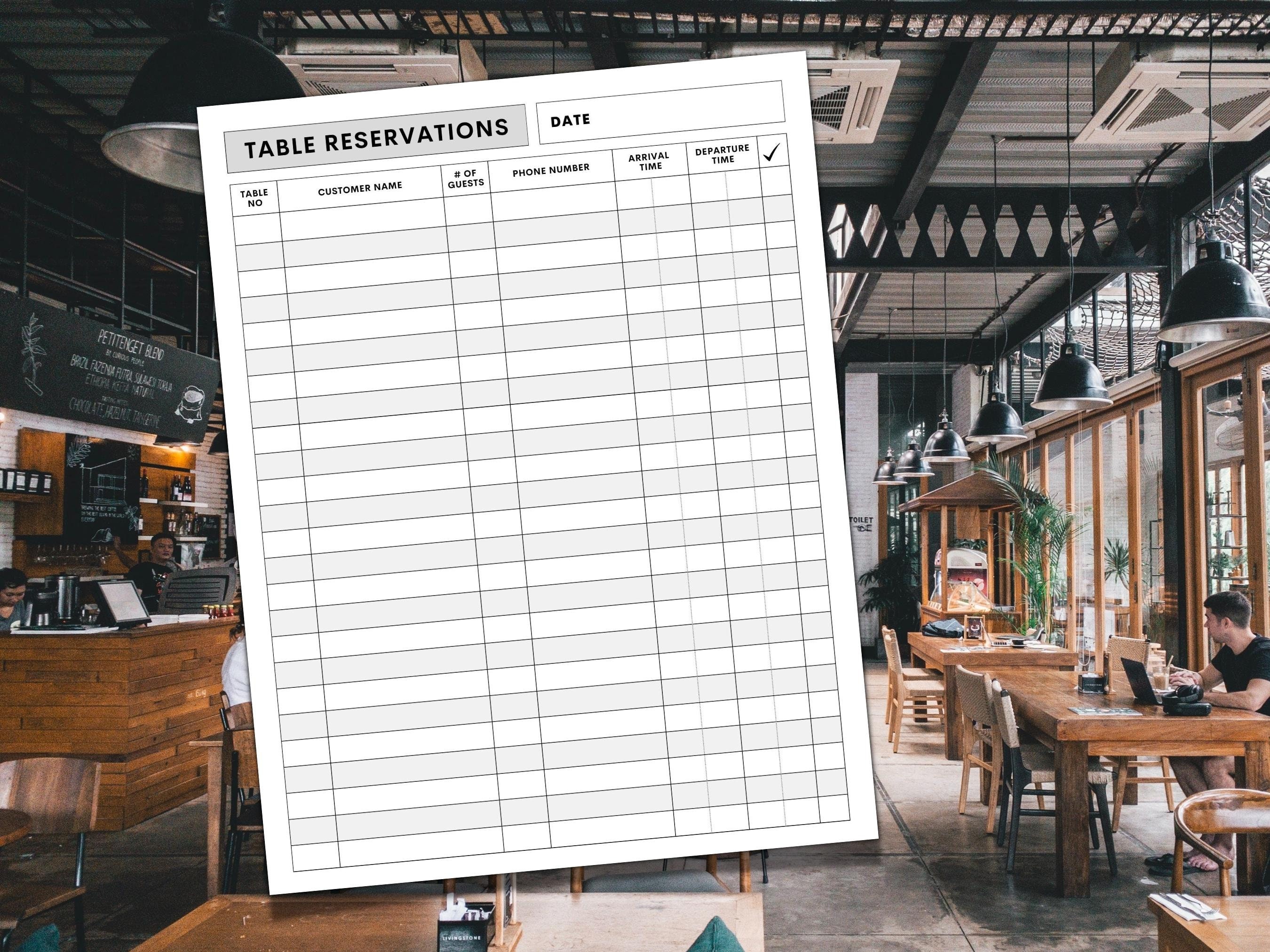 Printable Table Reservation List, Restaurant Table Reservation Form ...
