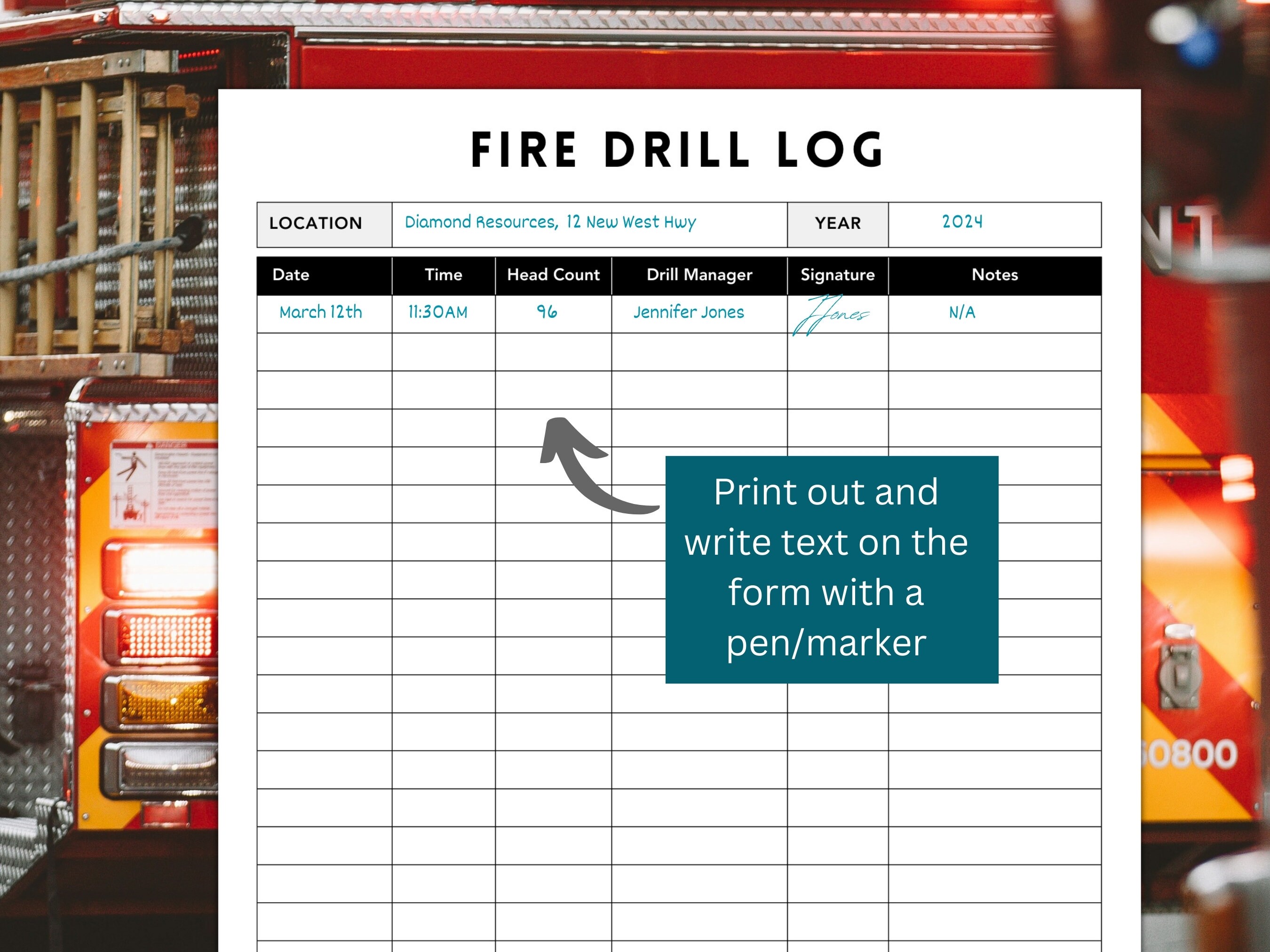 Fire Drill Log Printable, Fire Drill Practice, Fire Drill Log, School ...