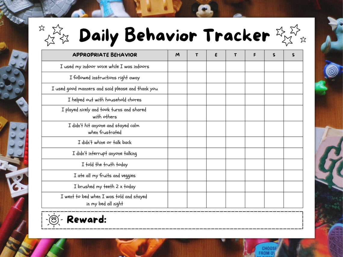 Daily Behavior Chart for Kids Printable, Good Behavior Tracking ...