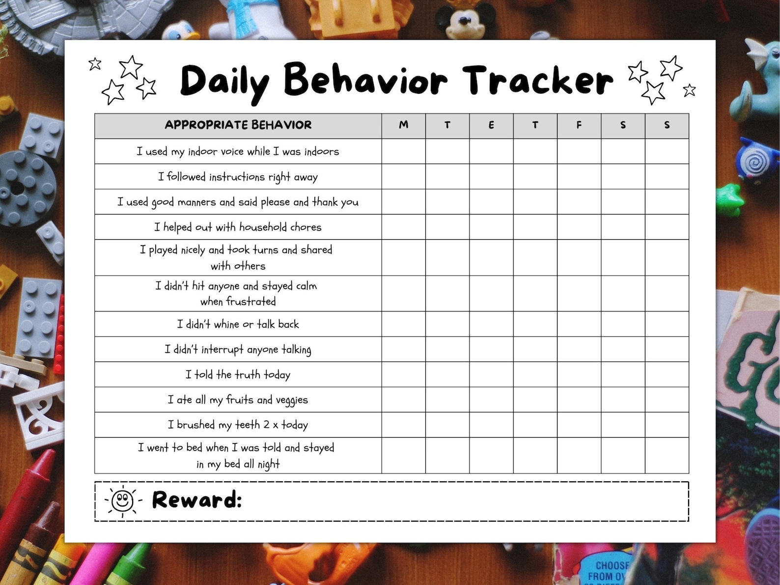 Daily Behavior Chart for Kids Printable, Good Behavior Tracking ...