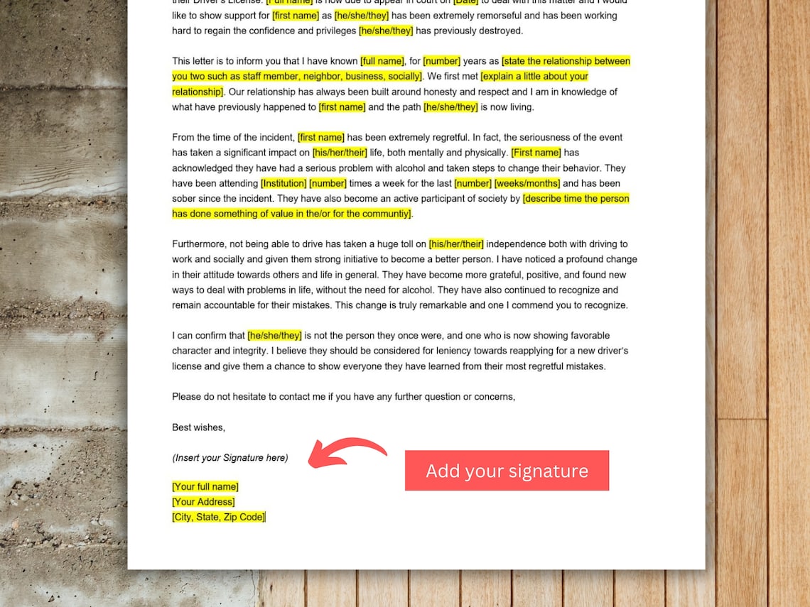 Character Reference Letter to Restore Drivers License, Court Character ...