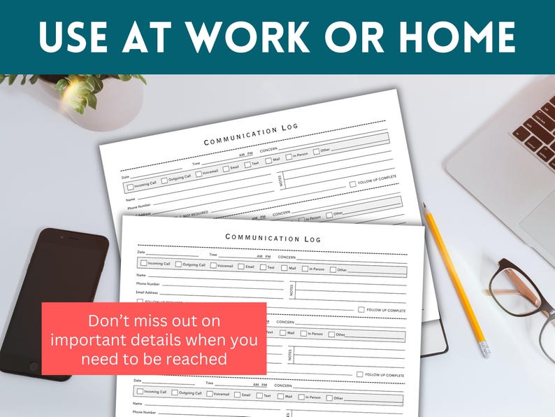 Communication Log, Work Communication Notebook Page, Call Tracking Form ...