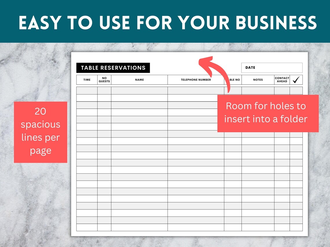 Printable Table Reservation List, Restaurant Table Reservation Form ...