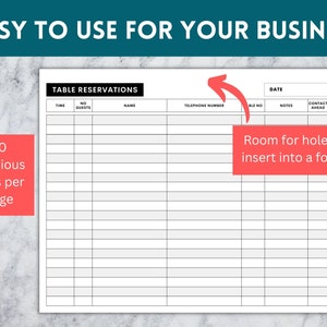 Printable Table Reservation List, Restaurant Table Reservation Form ...