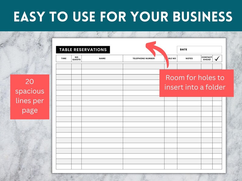 Printable Table Reservation List, Restaurant Table Reservation Form ...