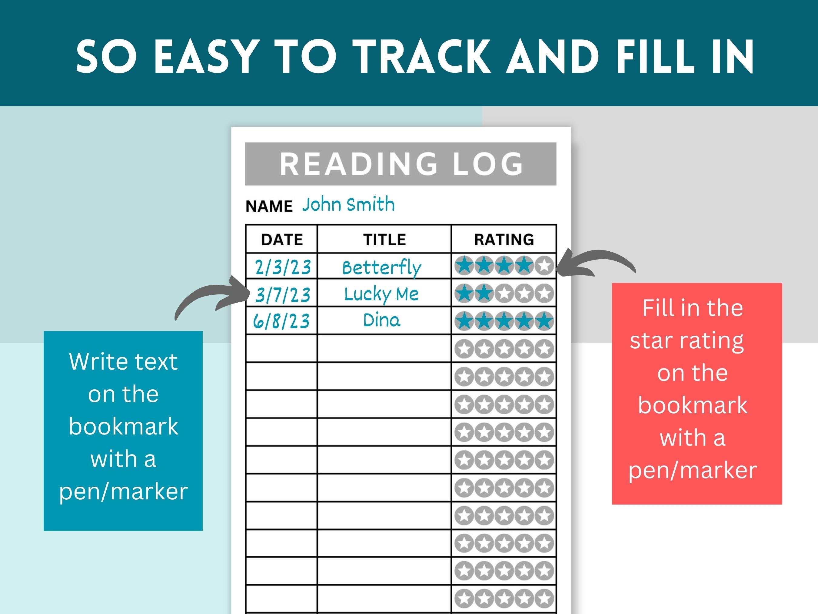 Printable Reading Log Bookmark, Reading Tracker, Books I've Read, Book ...