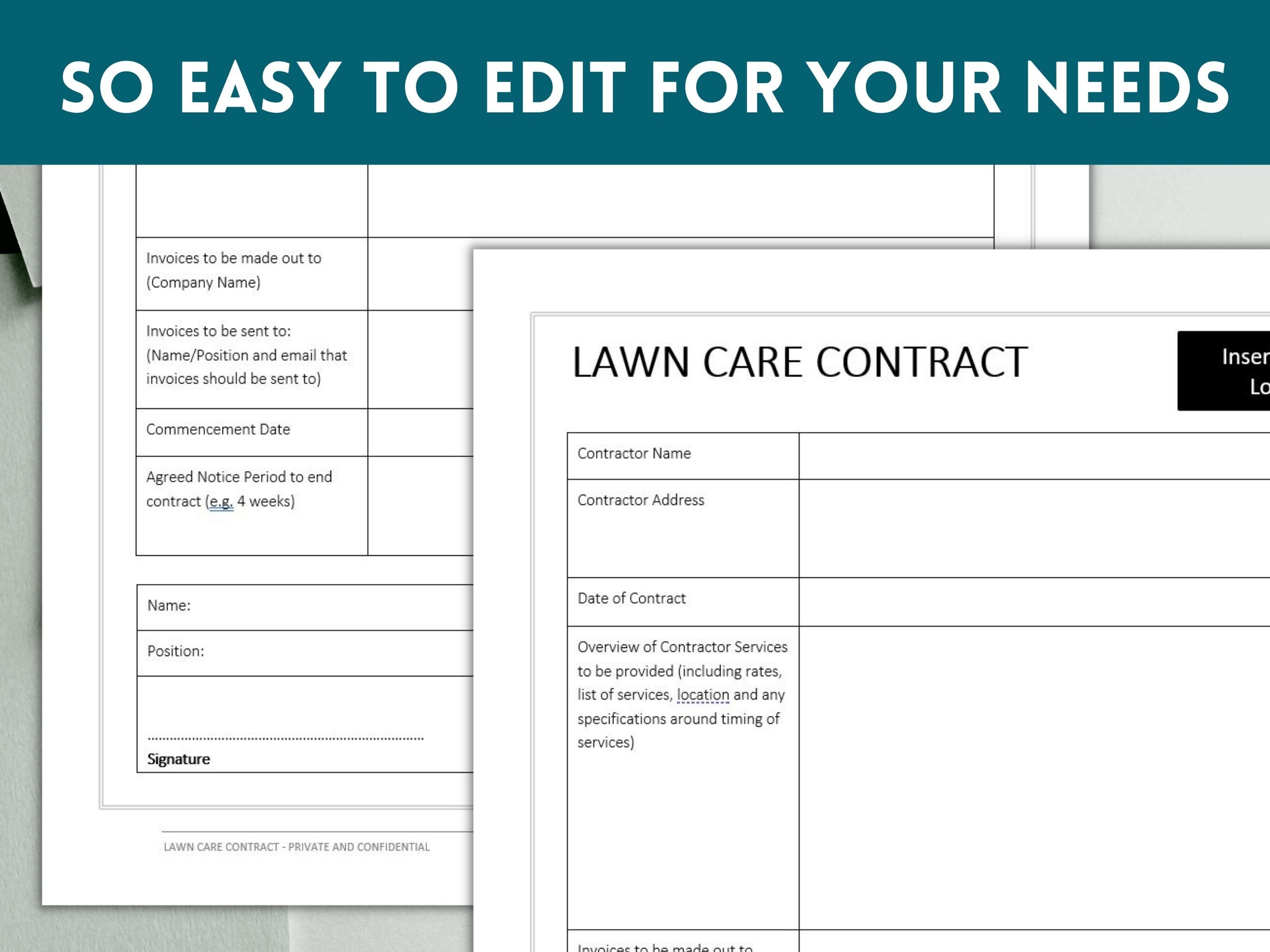 Lawn Care Contract Template, Lawn Care Service Contract, Lawn Service ...