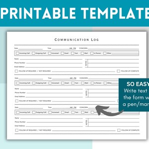 Communication Log, Work Communication Notebook Page, Call Tracking Form ...
