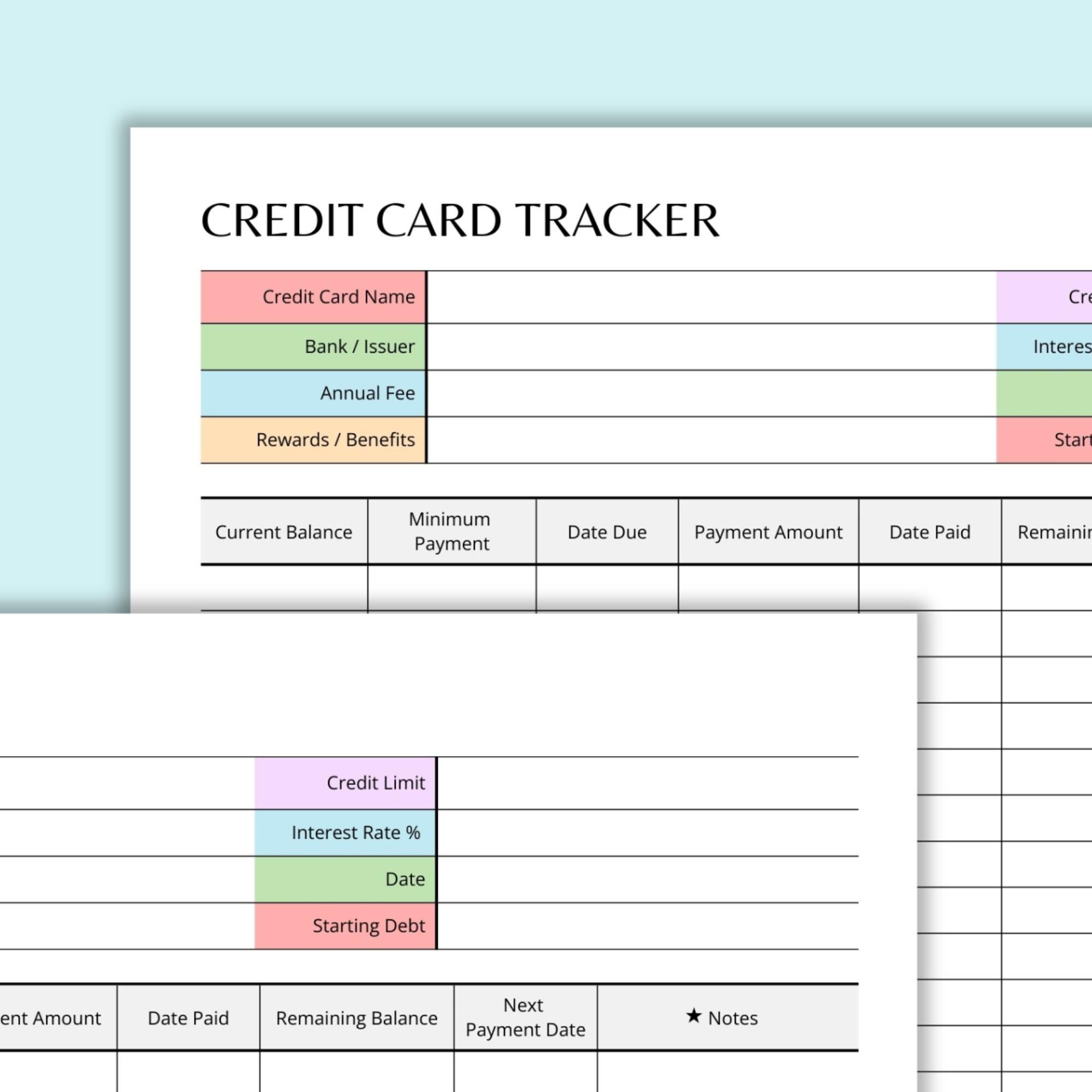 Credit Card Tracker, Credit Card Planner, Debt Free Journey, Finance ...