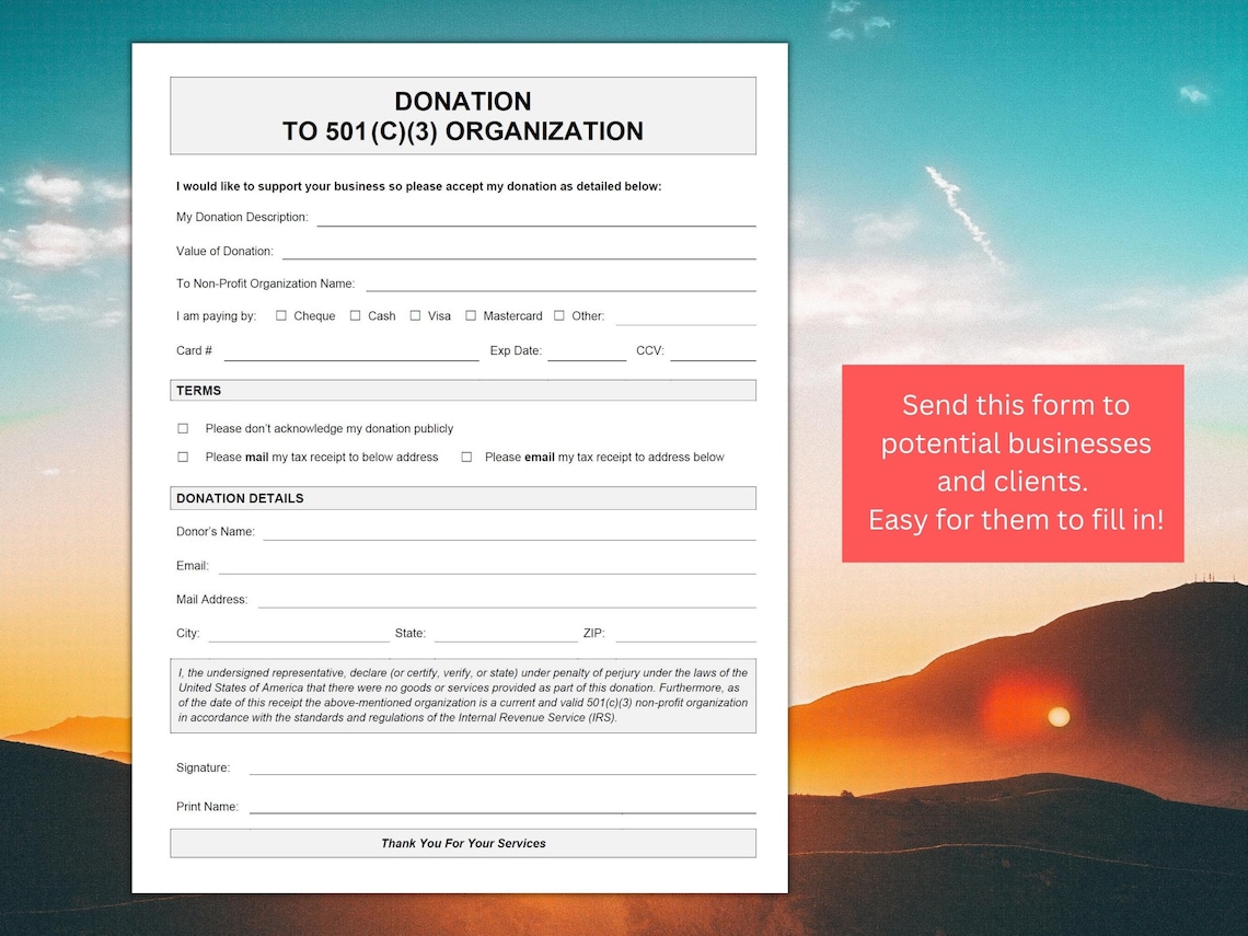 Donation to 501(c)(3) Organization, 501(c)(3) Donation Template, 501 ...